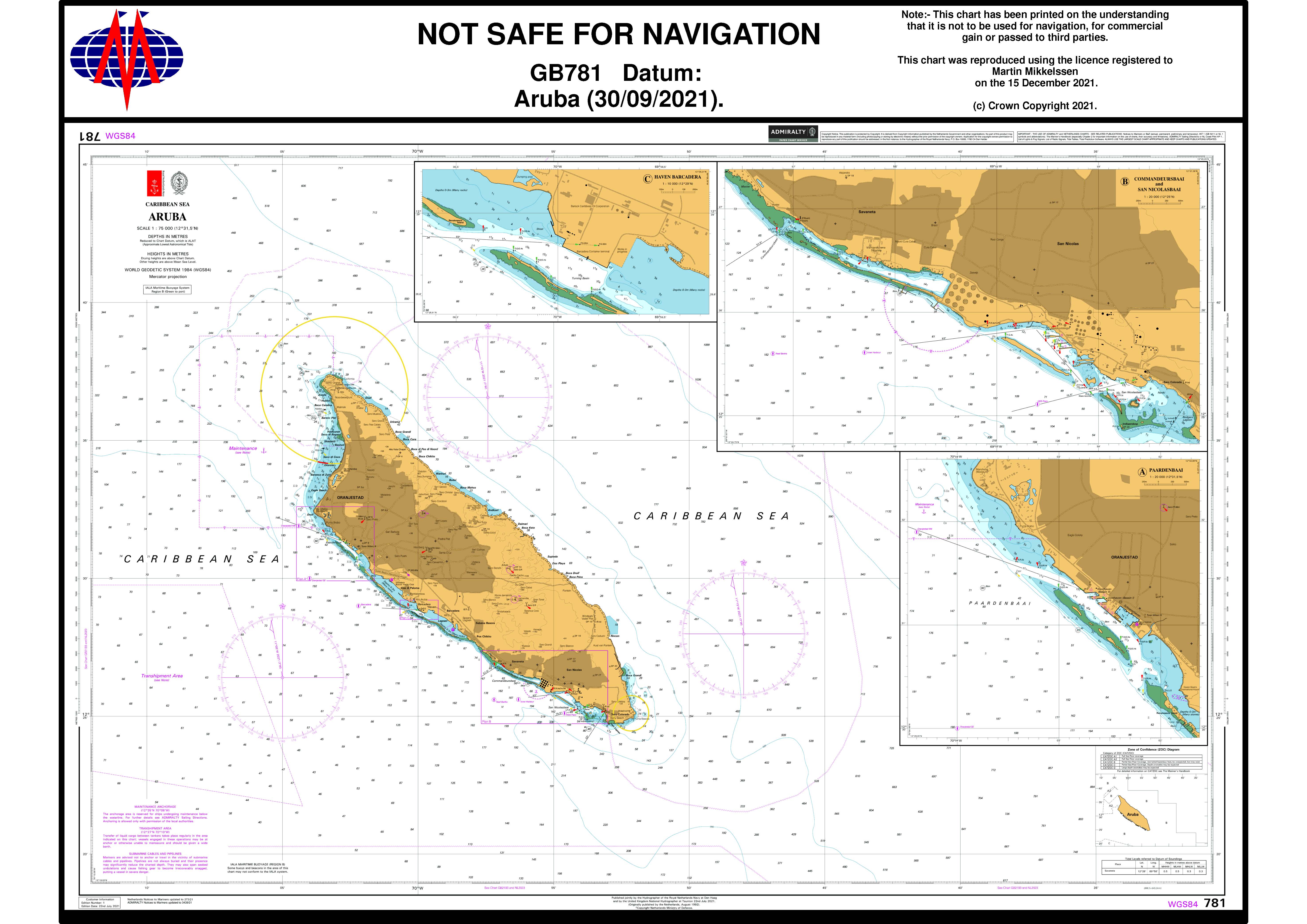 Nautical Chart 781 Caribbean Sea Aruba